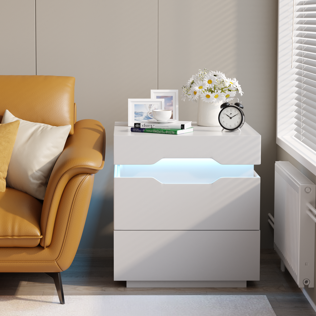 Devoko Nightstand with Charging Station, Side Table with LED Lights, B