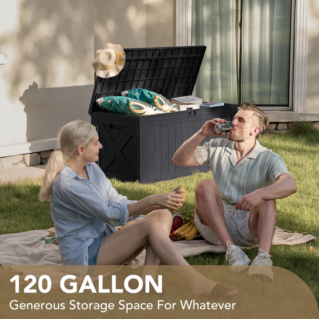 Devoko 120 Gallon Deck Box Resin Outdoor Storage Box Waterproof for Pa