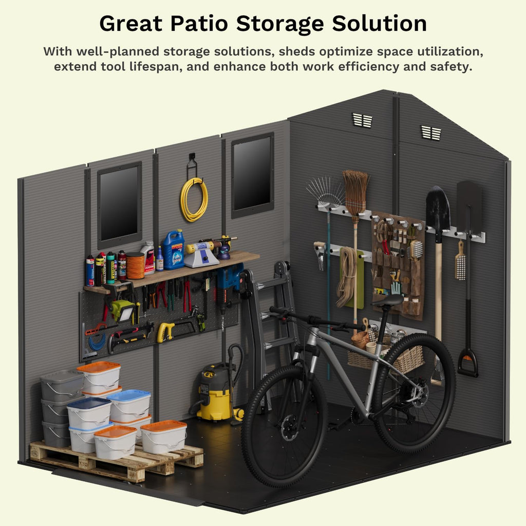 Devoko Plastic Outdoor Storage Shed - Lockable Resin Tool Shed with Wi