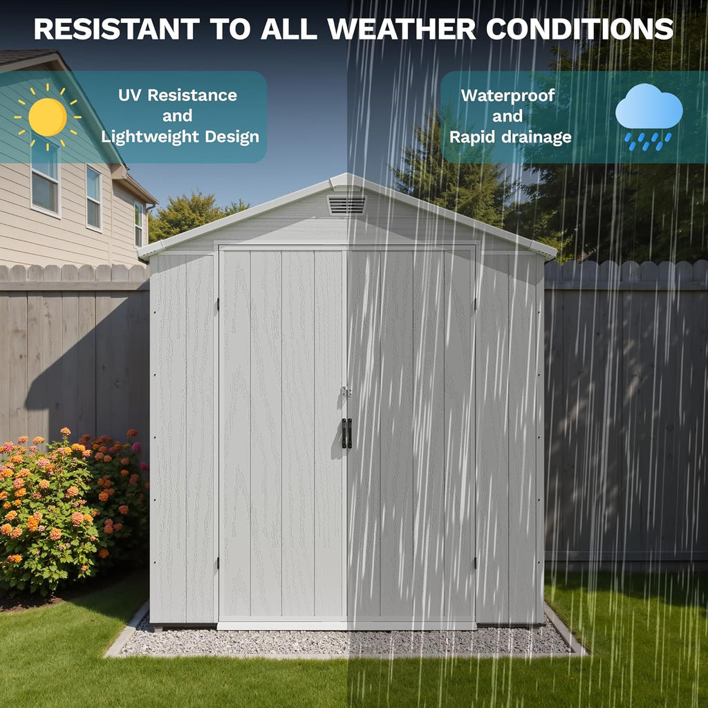 Devoko Plastic Outdoor Storage Shed - Lockable Resin Tool Shed with Wi