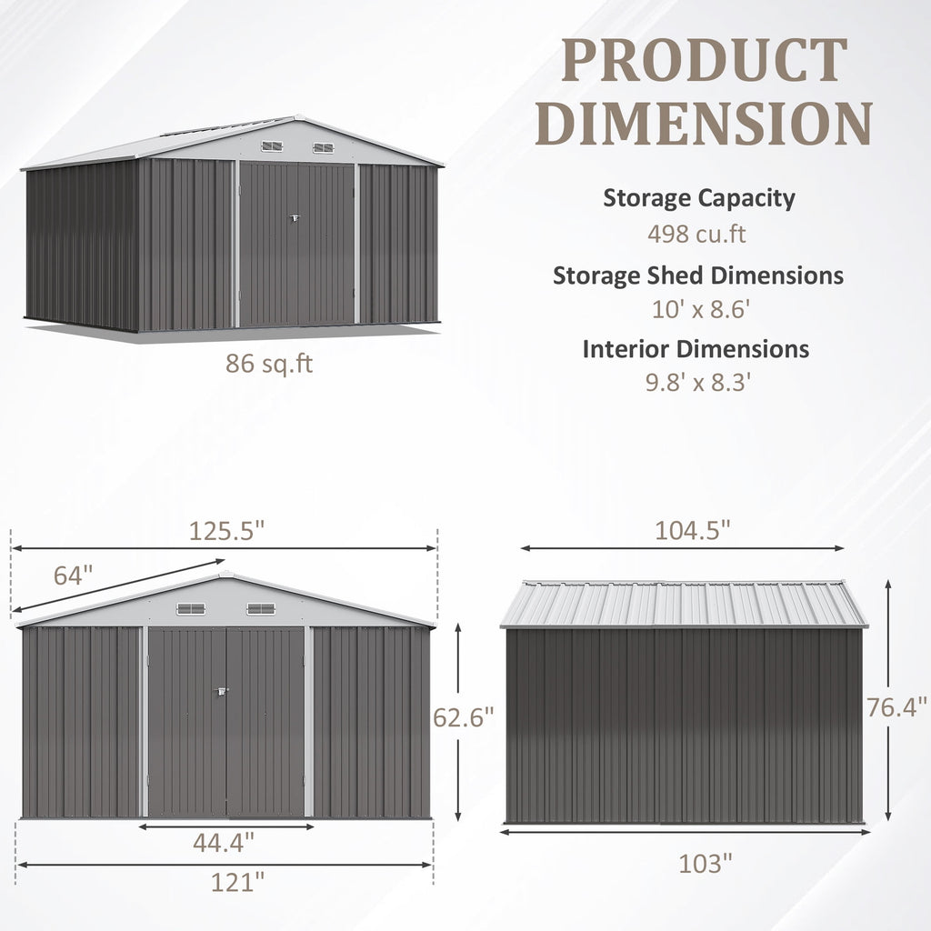 Devoko Patio Metal Shed with Lockable Door Outdoor Steel Storage Build